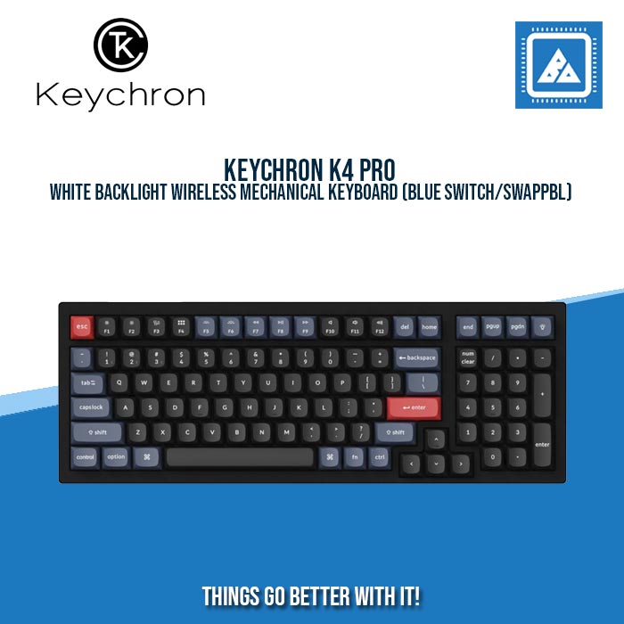 KEYCHRON K4 PRO WHITE BACKLIGHT WIRELESS MECHANICAL KEYBOARD (BLUE SWI ...