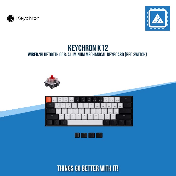 KEYCHRON K12 WIRED/BLUETOOTH 60% ALUMINUM MECHANICAL KEYBOARD (RED SWI ...