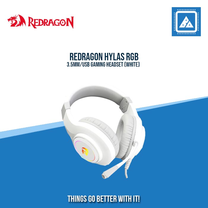 REDRAGON HYLAS RGB 3.5MM/USB GAMING HEADSET (WHITE) – BlueArm Computer Store