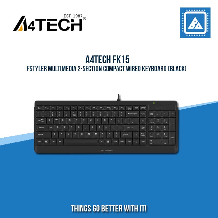A4TECH FK15 FSTYLER MULTIMEDIA 2-SECTION COMPACT WIRED KEYBOARD (BLACK ...