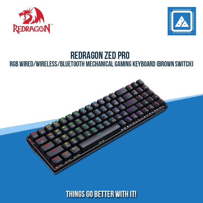 REDRAGON ZED PRO RGB WIRED/WIRELESS/BLUETOOTH MECHANICAL GAMING KEYBOA ...