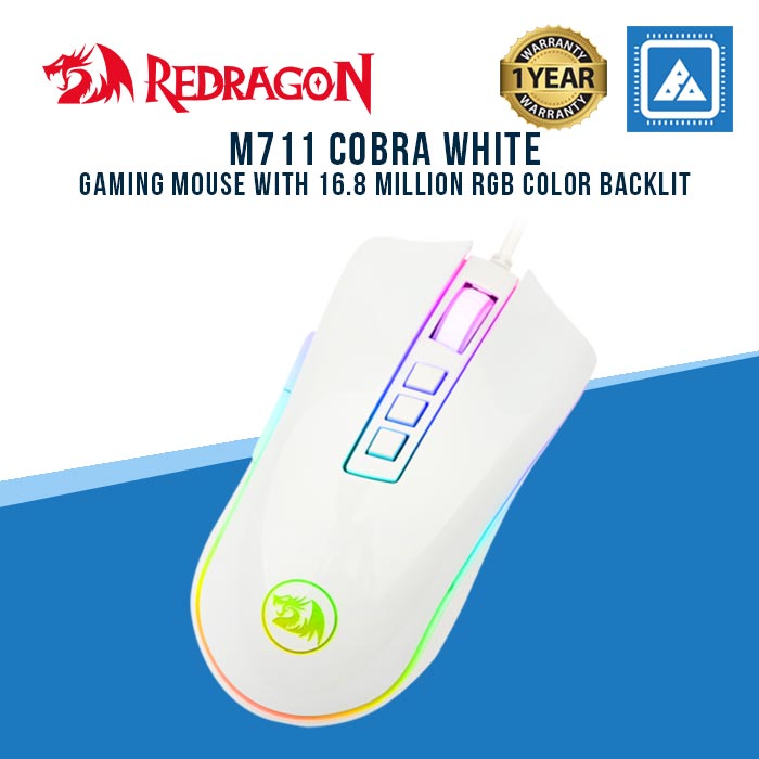 Redragon M711 Cobra White Gaming Mouse with 16.8 Million RGB Color Bac ...