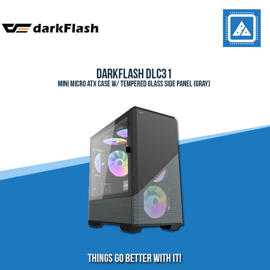 DARKFLASH DLC31 MINI MICRO ATX CASE W/ TEMPERED GLASS SIDE PANEL (GRAY ...